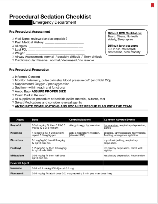 Procedural Sedation Checklist | Searcy EM